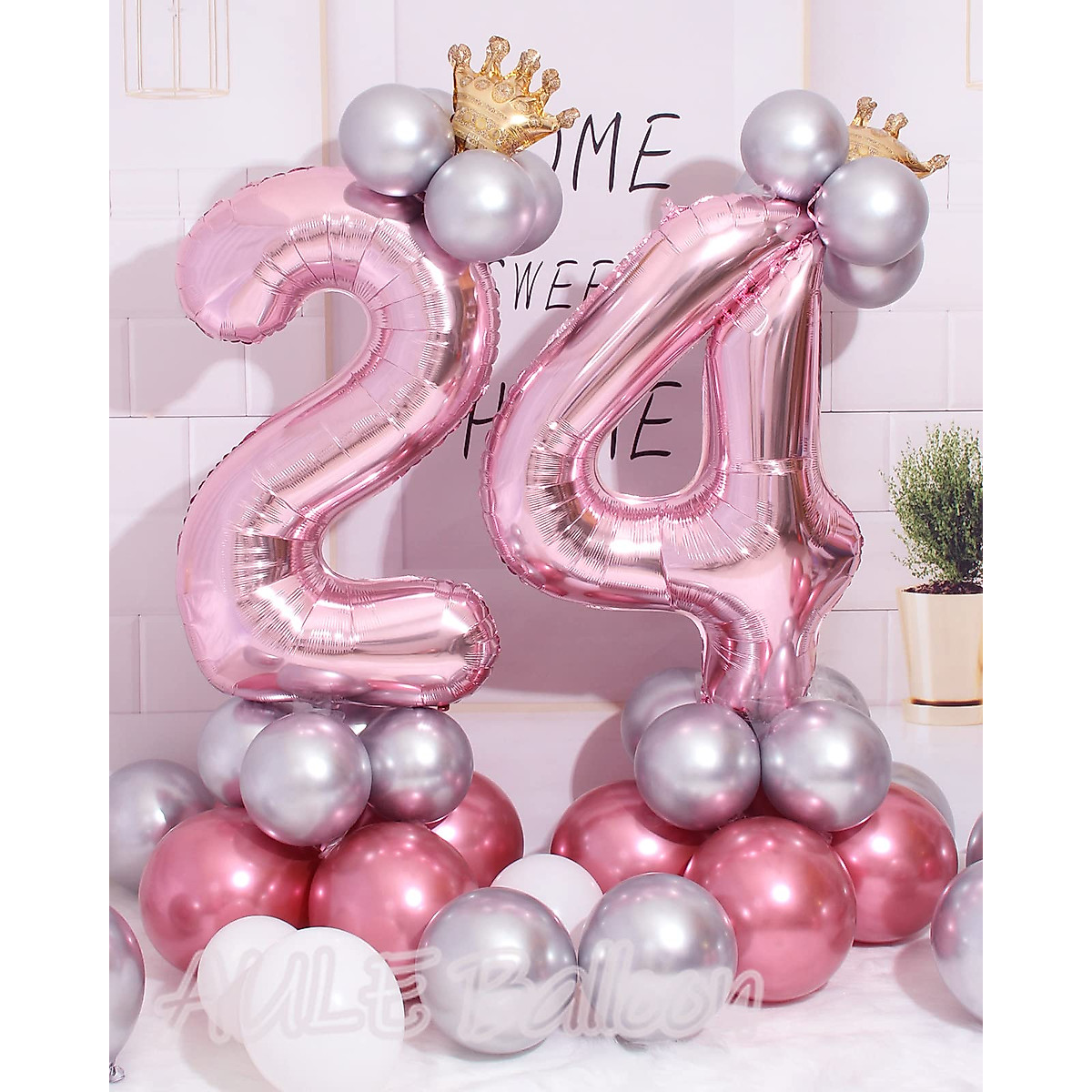 AULE 40 Inch Large 24 Number Balloons Rose Gold Big Foil Number Balloons Giant Helium Happy 24th Birthday Party Decorations for Women Huge Mylar 42 Anniversary Supplies