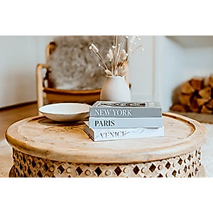 Dual Display Large Premium Decorative Books with Blank Pages, Removable Dust Covers, Wooden Bead Garland and Twine - Set of 3 (Grey) - Neutral and Modern Decorative Book Stack for Home Decor - Fashion Designer Display Books, Faux Books - for Decoration, B