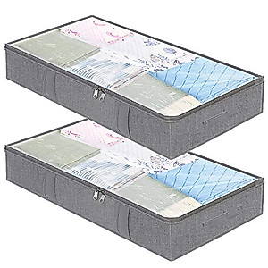 homyfort Underbed Storage Bags Containers 2 Pack - Large Capacity Under Bed Storage Box with 4 Handles and Sturdy Zippers,Clear Window for Blankets,Clothes,Comforters (Grey)