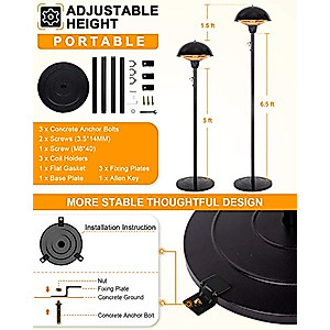 Star Patio Outdoor Heater, Outdoor Heater, 1500W Infrared Heater with Dome Shape and Hammered Bronze Finish, Adjustable Height Outdoor Heater, STP1566-B-S-N1