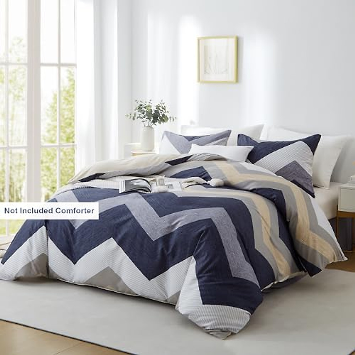 BOLINLIVING Duvet Cover Queen Size Set, Soft Comforter Cover, Bedding Duvet Cover with Zipper Closure 4 Ties,1 Duvet Cover with 2 Pillow Shams（Wavy Stripes-Q）…