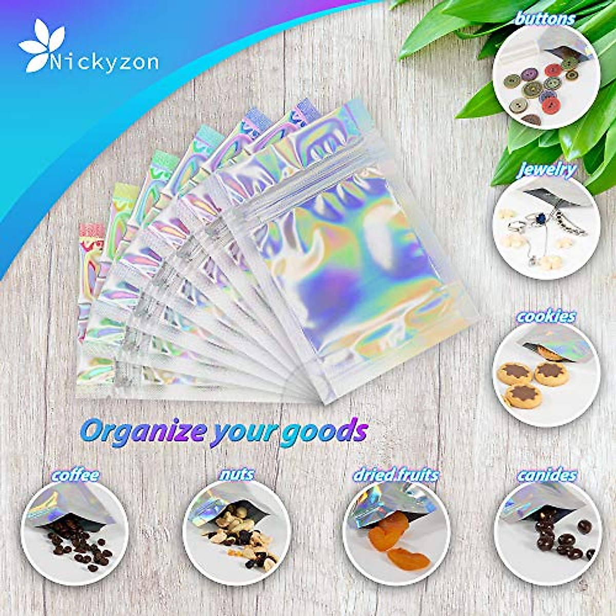 120 pcs Holographic Mylar Resealable Bags for Packaging - 3.5x5.1" Edible Smell Proof Ziplock Baggies for Party Favor Food Storage - 3.5g Small Sealable Foil Pouch for Candy, Lip Gloss, Lash, Jewelry