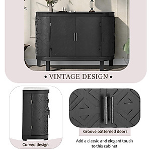 SZUBEE Antique Pattern Accent Storage, Cabinet with Wooden Sideboard-Ideal for Hallway, Entryway, Living Room, Bedroom, Black