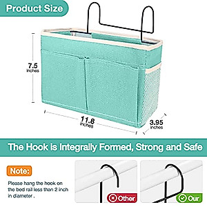 Ndeno Bedside Caddy Storage Bag Hanging Pocket Organizer for Bunk and Hospital Beds Crib,Dorm Rooms Bed Rails for Remotes Mobile Phone Keys, Glasses, Books (Tiffany Blue)