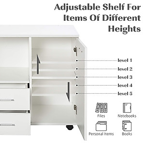 Vinsetto Multifunction Office Filing Cabinet Printer Stand with 2 Drawers, 2 Shelves, & Smooth Counter Surface, White