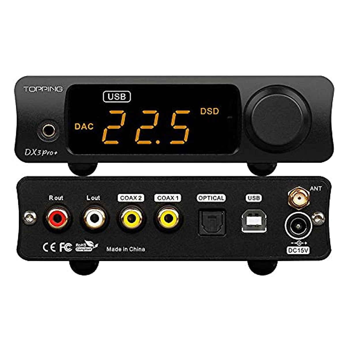 Topping DX3 Pro+ ES9038Q2M Bluetooth 5.0 LDAC Audio Decoder DSD512 DAC AMP NFCA Headphone Amplifier Pre Amplifier (Silver)