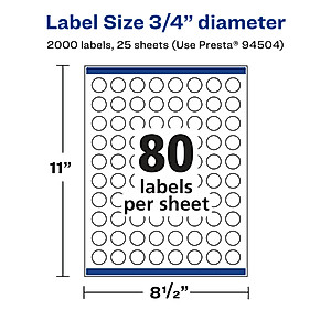 Avery Matte White Round Labels with Sure Feed, 3/4" Diameter, 2,000 Matte White Printable Labels