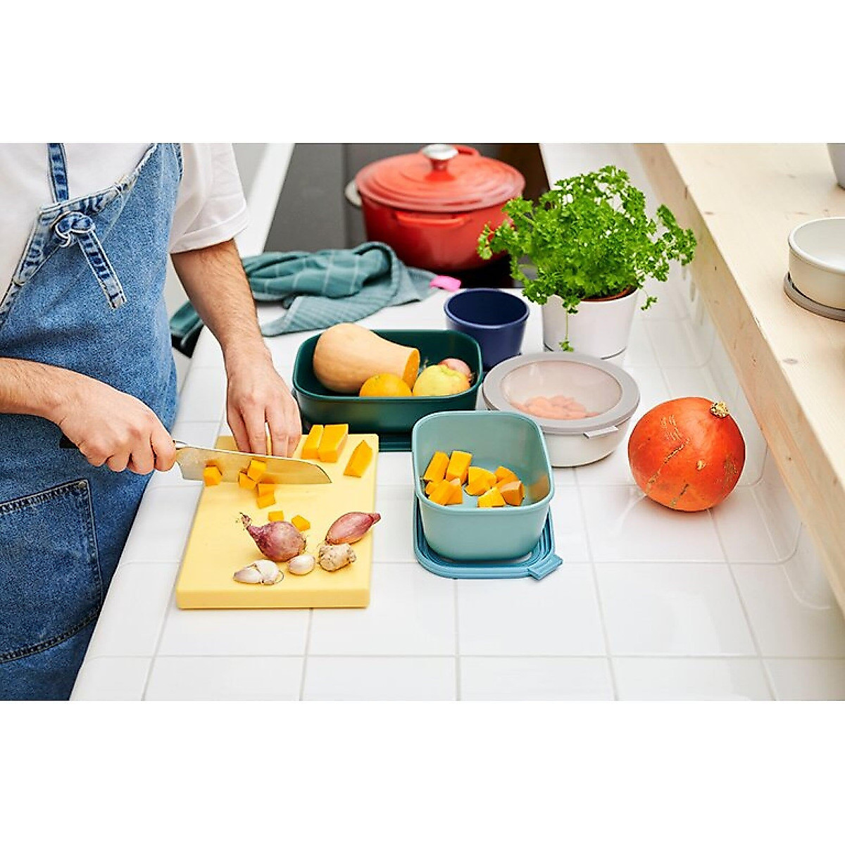 Mepal – Multi Bowl Cirqula 3-Piece Set – Food Storage Container with Lid - Suitable as Airtight Storage Box for Fridge & Freezer, Microwave Container & Servable Dish - 500, 1000, 2000ml - Nordic Sage