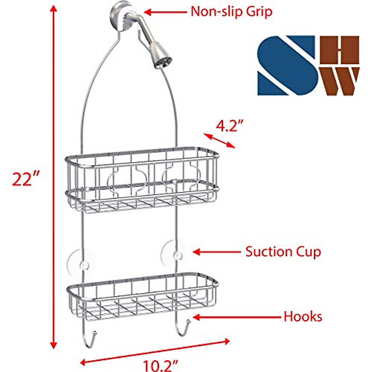 Simple Houseware Bathroom Hanging Shower Head Caddy Organizer, Chrome (22 x 10.2 x 4.2 inches)