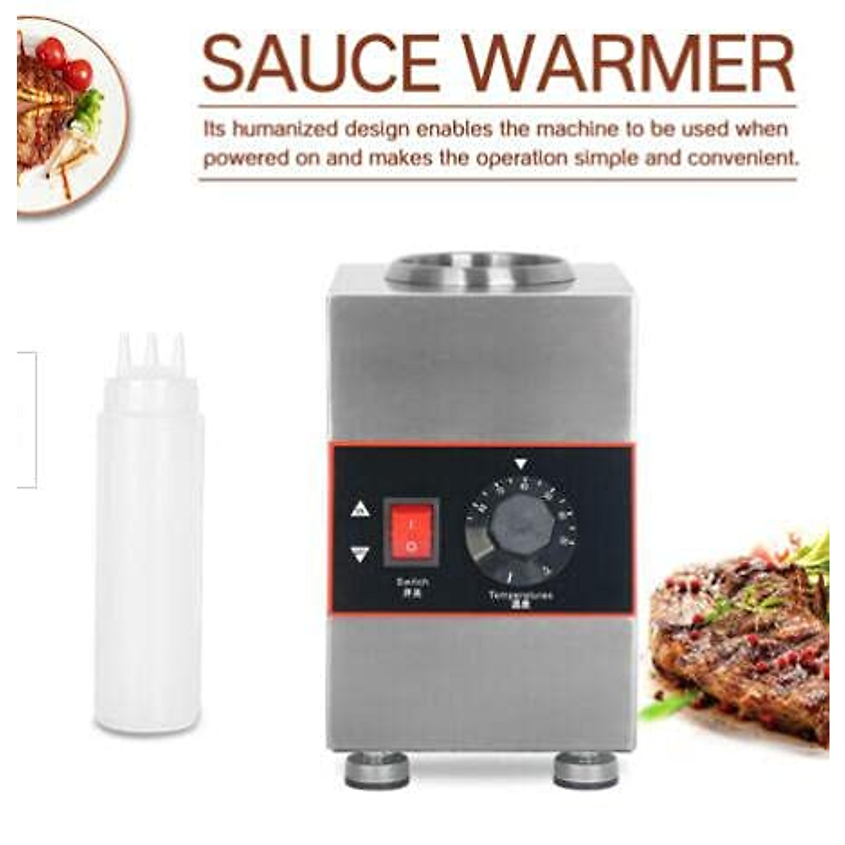 Commercial Sauce Warmer Sauce Heat Preservation Machine 86°F~185°F Electric Hot Fudge Cheese Caramel Jam Toppings Warmer Countertop Sauce Dispenser, 650ml Bottle