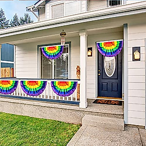 WXJ13 4 PCS Rainbow Pride Bunting Flag 1.5 x 3 Ft Rainbow Gay Pride Pleated Fan Flag Banner Half Fan Banner with Canvas for LGBT Celebration Parade Indoor Outdoor Gay Pride Decoration