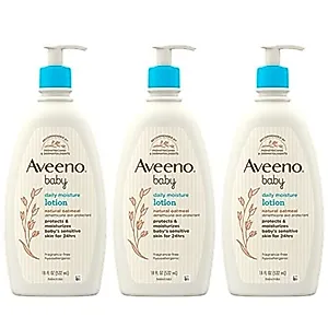 Aveeno Baby Daily Moisture Lotion for Delicate Skin with Natural Colloidal Oatmeal & Dimethicone, Hypoallergenic, Fragrance-, Phthalate- & Paraben-Free, 3 x 18 fl. oz