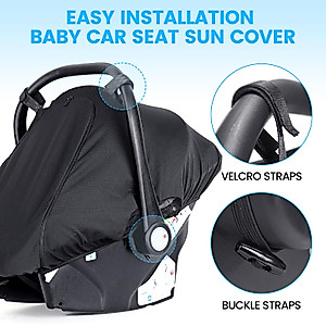 Orzbow Universal Baby Car Seat Sun Shade, Infant Car Seat Sun and Sleep Shade Cover with Storage Bag, Breathable and Blocks UP to 99% of The Sun's Rays(UPF 50+), Protects Babies from Sun's Rays, Black