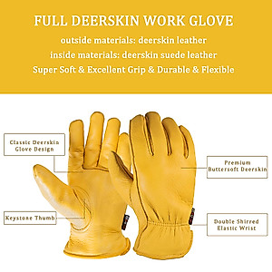 SKYDEER Full Premium Genuine Deerskin Leather Hi-Performance Utility Driver Work Gloves (SD2210/L, Unlined)