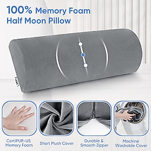 Forias Knee Pillow for Back Sleeping, Memory Foam Leg Pillow for Side Sleeping Bolster Pillow for Legs Elevation Half Moon Leg Elevation Pillow for Knee Lumbar Support, Ankle Rest and Foot Comfort