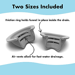 DrainFunnel Bathtub Drain Funnel for Hair Clog Prevention, 2 Size Pack 1.3"-1.7" Tub Drains (Gray)