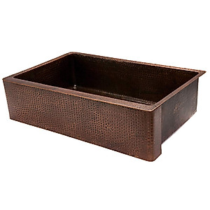 Premier Copper Products KASDB35229 35-Inch Copper Hammered Kitchen Apron Single Basin Sink, Oil Rubbed Bronze