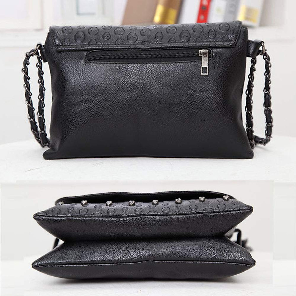 Rullar Punk Women Shoulder Top-handle Bag Skull Chain SatchelTote Handbag Purse Clutch (Skull)