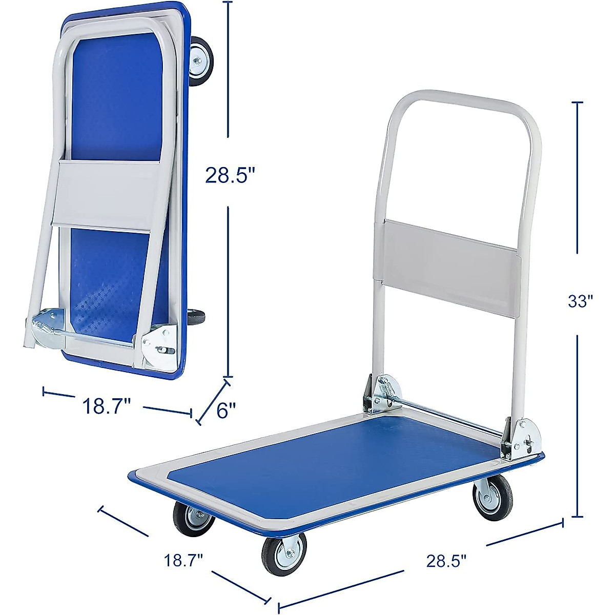 Fadidio Push Cart Dolly Dolly Cart Platform Truck Folding Foldable Flatbed Dolly Metal with Wheels Hand Trucks Platform Truck Luggage Cart Heavy Duty Rolling Tool Cart, Blue 330lbs Best Dolly Cart