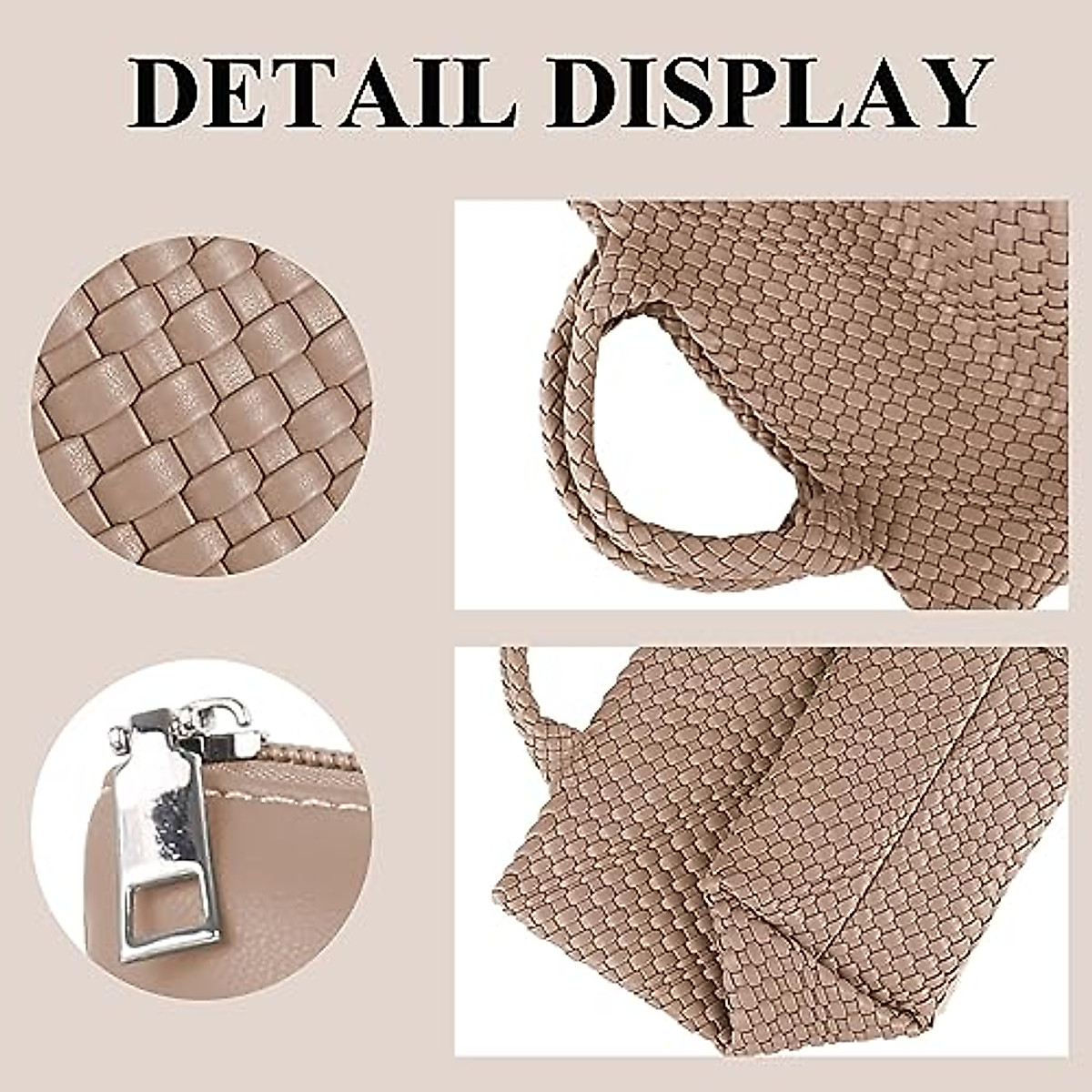 Women Vegan Leather Woven Bag, Tote Handbag Large Capacity Shoulder Top-handle Bag Underarm Bag with Purse