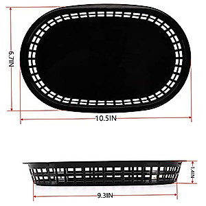 Cedilis 40 Pack Fast Food Baskets, 10.5 x 7 Inch Black Plastic Baskets, Food Service Tray for Hot Dogs, Burgers, Sandwiches, Fries, Barbecues, Picnics, Parties