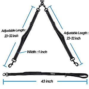 PetBonus Double Dog Leash, No Tangle Dual Dog Leash, Reflective Walking Training Leash, 4 Comfortable Padded Handles for 2 Dogs with Collapsible Bowl and Waste Bags (Black, Large)