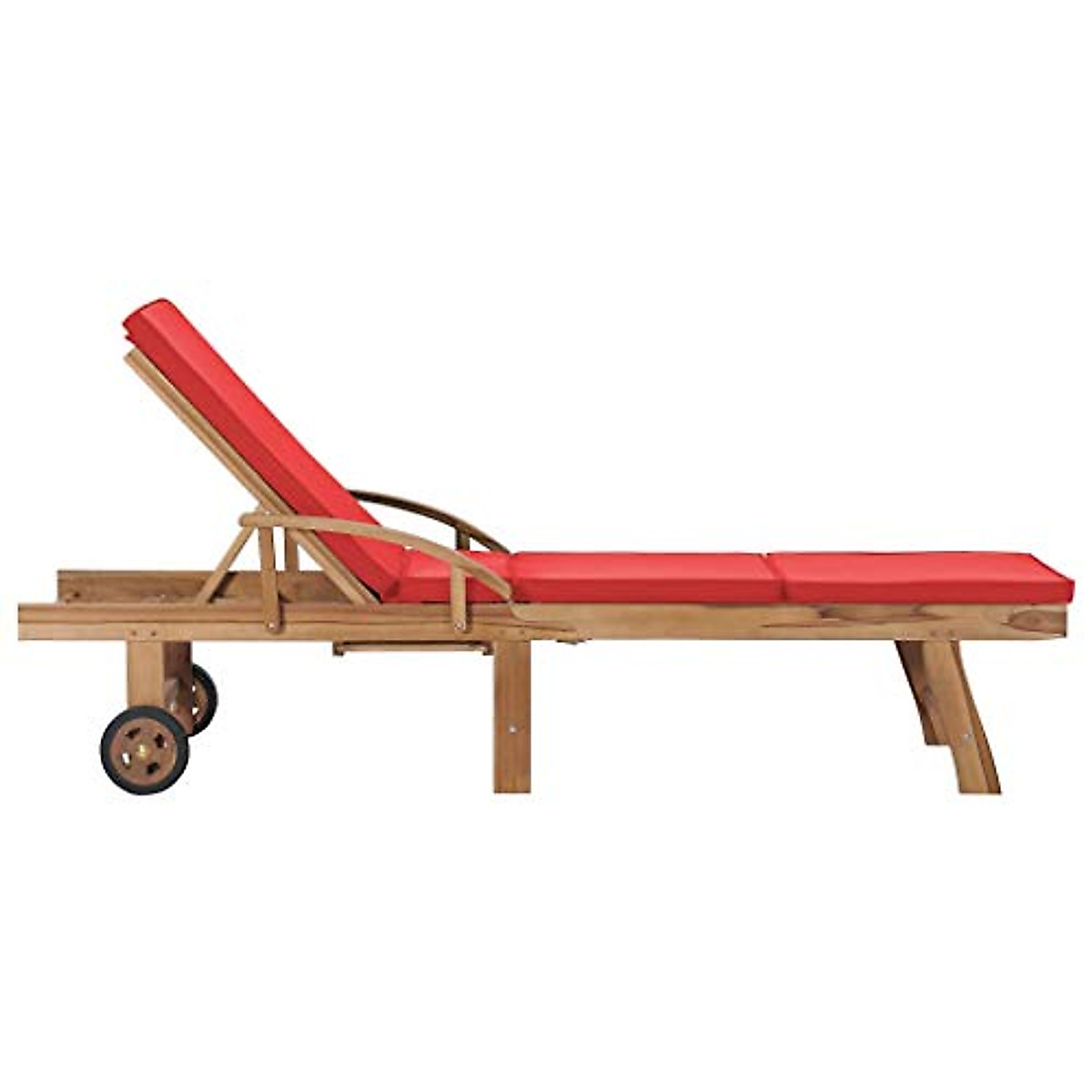 Sun Loungers with Cushions 2 pcs Solid Teak Wood Red Folding Sun Lounger.Foldable Chaise Lounge.Adjustable Outside Patio Sunlounger.Outdoor Wooden Garden Lounge Chair