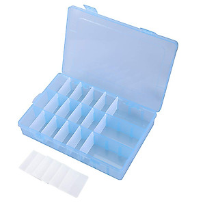 Jewelry Box Organizer Storage, 24 Grids Plastic Jewelry Adjustable Divider Container Detachable Beads Earrings Storage Case(Blue)