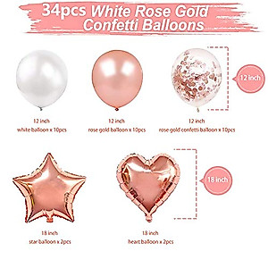 Rose Gold Birthday Party Decorations, Happy Birthday Banner, Rose Gold Confetti and White Balloons, Foil Balloon, Tassels, Foil Fringe Curtains for Girl Birthday Supplies