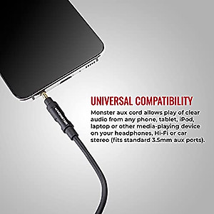 Monster Mobile® Audio Cable 3.5mm Male to Male Stereo Audio Cable-4 feet Black/Dull Black
