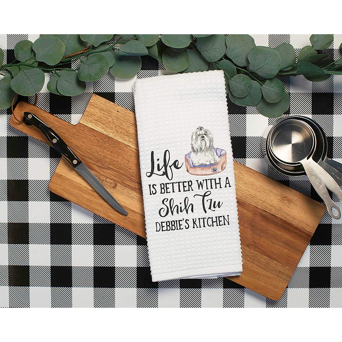 CANARY ROAD Life is Better With a Shih Tzu Kitchen Towel, Personalized Shih Tzu Tea Towel, Shih Tzu Owner, Dog Hand Towel, Dog Lover Gift, Shih Tzu Decor