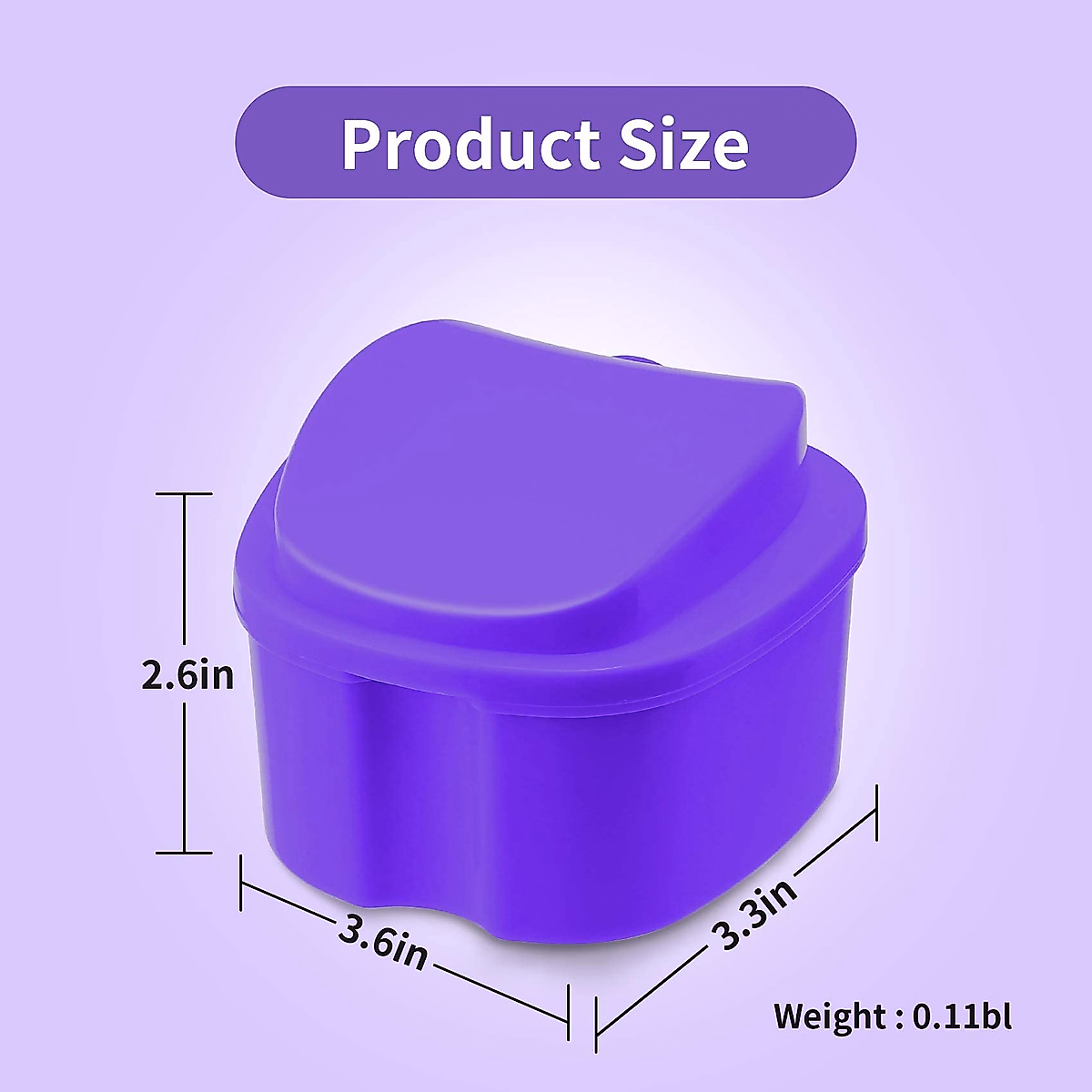 Denture Soaking Cup Dental Retainer Case Cleaning with Strainer Basket, Orthodontic Bath Box Mouthguard Storage Holder - Leak Proof and Lid Waterproof - Purple