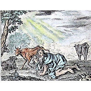 Antique Copperplate Miniature Engraving: BL176 from Ouderdom, Buyten Leven, en Hof Gedachten