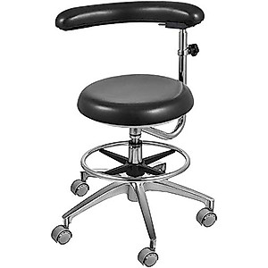 OUBO Brand Black Assistant Stool 360° Rotation Armrest Dental PU Leather Backrest Medical Office Use