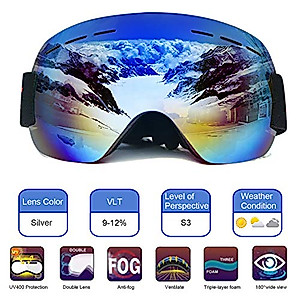 XINDEEK Snowboard Ski Goggles, Fit for All Faces Anti-fog UV Dual Lens Snow Goggles for Men Women