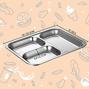 XUWAIDSGN 4 Pack 3 Section Stainless Steel Divided Plate Rectangular Tray Portable Dinnerware Camping Dishes Compact Serving Platter Dinner Snack Treat for Lunch Dinner Camping