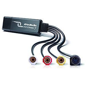 AVerMedia EZMaker 7, USB Video Capture Card , Analog to Digital Recorder, RCA Composite, VHS to DVD, S-Video, Support Windows 11, Mac 10.11/10.12 (C039), Black,3.2 x 1.1 x 0.5 in (82 x 28.5 x 14 mm)