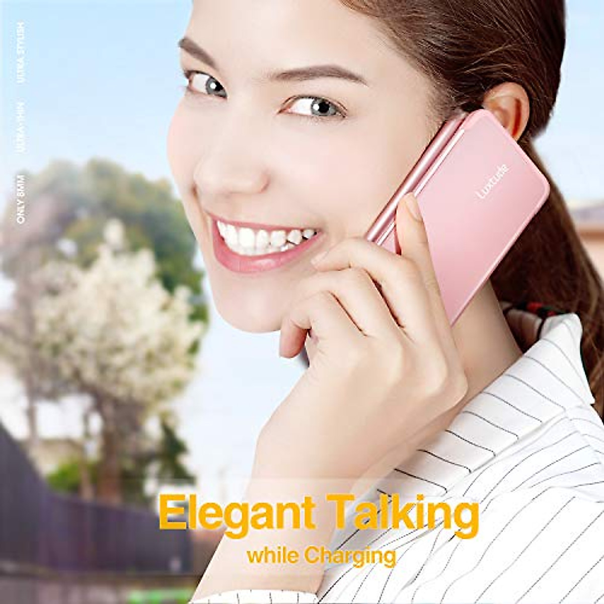 Luxtude 5000mAh Portable Charger for iPhone, Ultra Slim MFi Apple Certified Battery Pack Built in Lightning Cable, Fast Charging Power Bank for iPhone 13/12/11 Pro/X/XR/XS Max/8/7/6S, Rose Gold Pink.