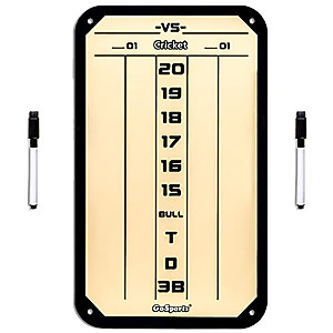 GoSports Dry Erase Steel Darts Scoreboard - Cricket and 01 Dart Games with 2 Magnetic Markers