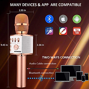 BONAOK Wireless Bluetooth Karaoke Microphone, 3-in-1 Portable Handheld Mic Speaker for All Smartphones,Gifts for Girls Kids Adults All Age Q37(Rose Gold)