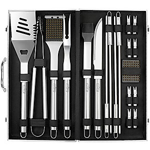 GRILLART BBQ Grill Utensil Tools Set Reinforced BBQ Tongs 19-Piece Stainless-Steel Barbecue Grilling Accessories with Aluminum Storage Case -Complete Outdoor Grill Kit for Dad, Birthday Gift for Man