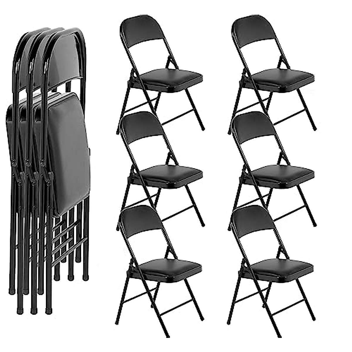 GIVIMO Folding Chairs with Padded Seats 6 Pack Black Metal Padded Folding Chair with Steel Frame for Events Office Wedding Party - 330 lb Capacity