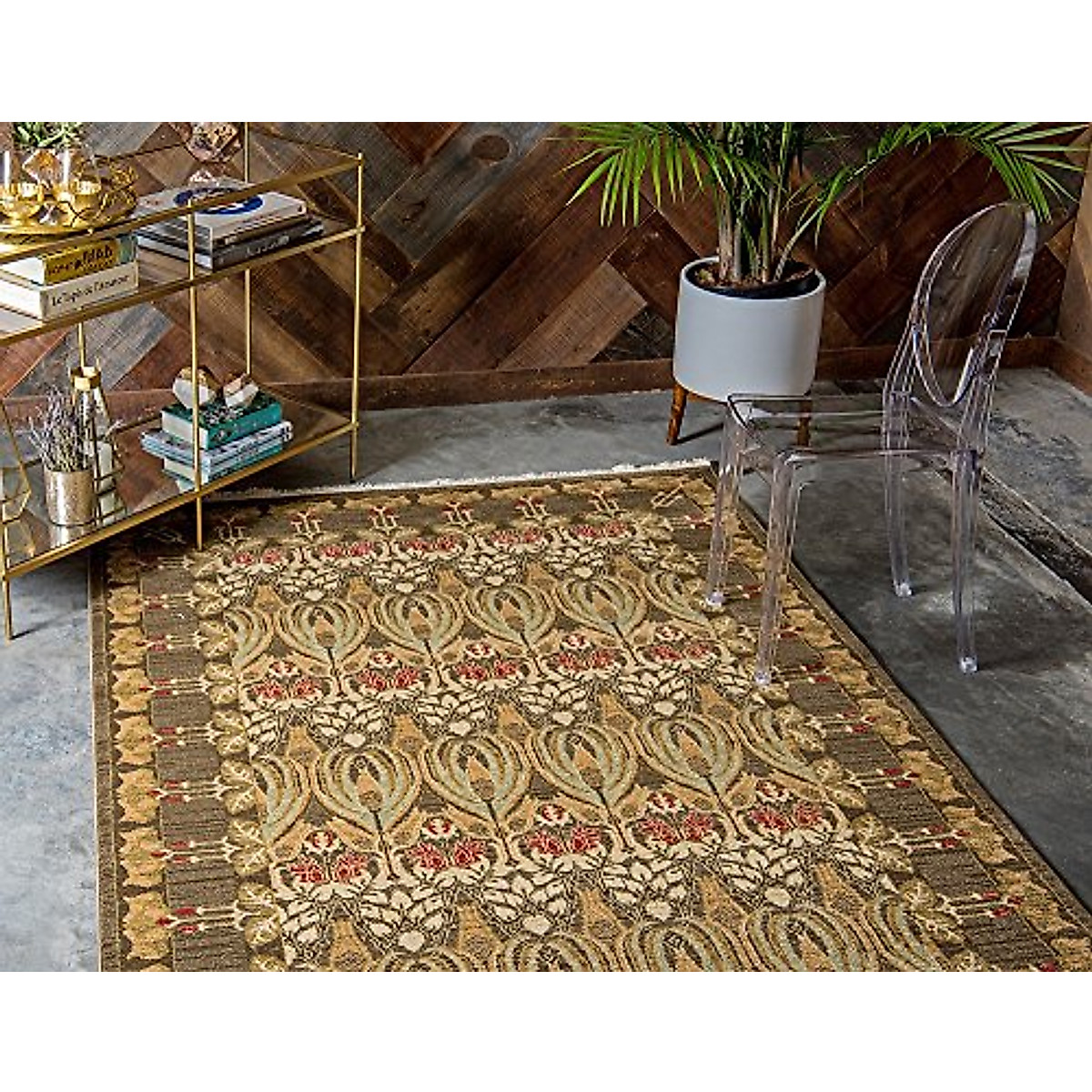 Unique Loom Edinburgh Collection Classic Oriental Traditional French Country Inspired Border Design Area Rug, 5 x 8 ft, Brown/Beige