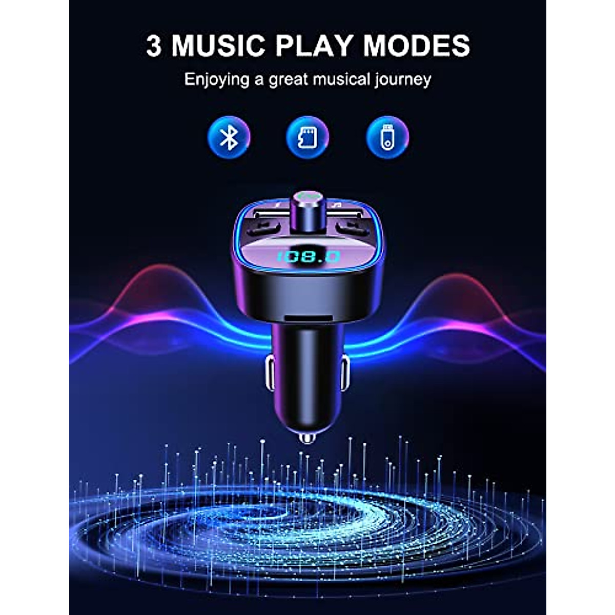 [Upgraded] COMSOON Bluetooth FM Transmitter for Car, Bluetooth Car Adapter MP3 Player FM Transmitter, Hands-Free Calling, Dual USB Ports (5V/2.4A & 1A), LED Screen, Support SD/TF Card USB Flash Drive