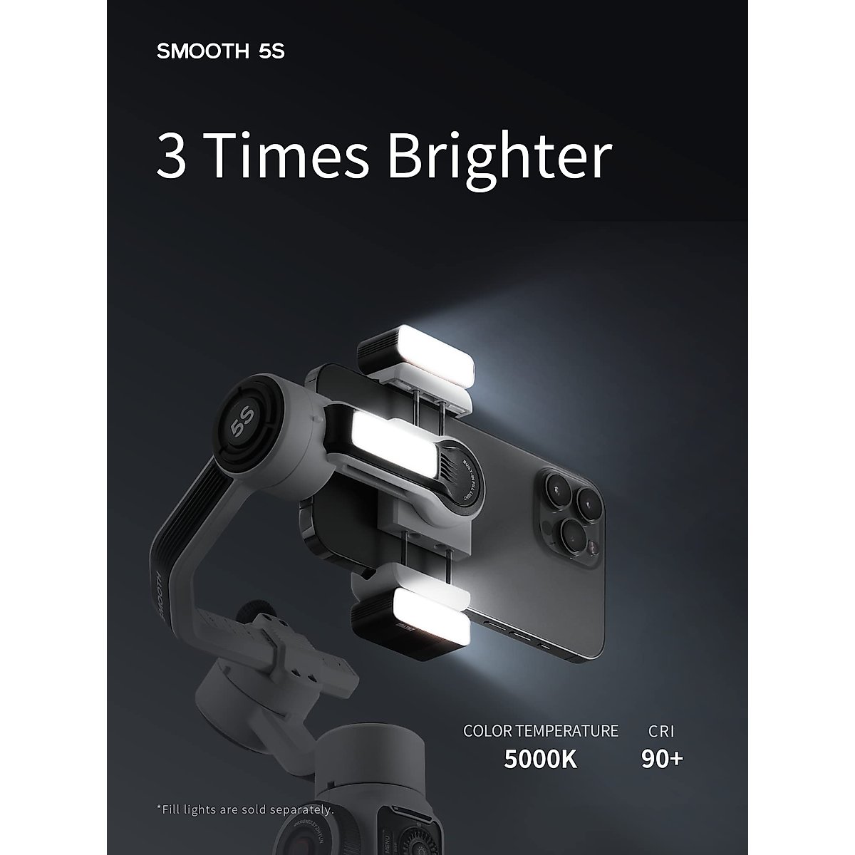 Zhiyun Smooth 5S Phone Gimbal, 3-Axis Smartphone Stabilizer with Built-in and Magnetic Fill Light, AI Face Tracking for iPhone and Android, YouTube TikTok Video, Gray Combo