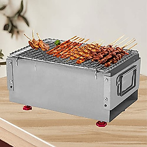 Portable Charcoal Grill - Stainless Steel BBQ Grill with Foldable Stand Adjustable Air Vents, Lamb Skewer Camping Barbecue Grill, Ideal for Outdoor BBQ, Picnic, Camping Backyard Party (11.9x7.1inch)