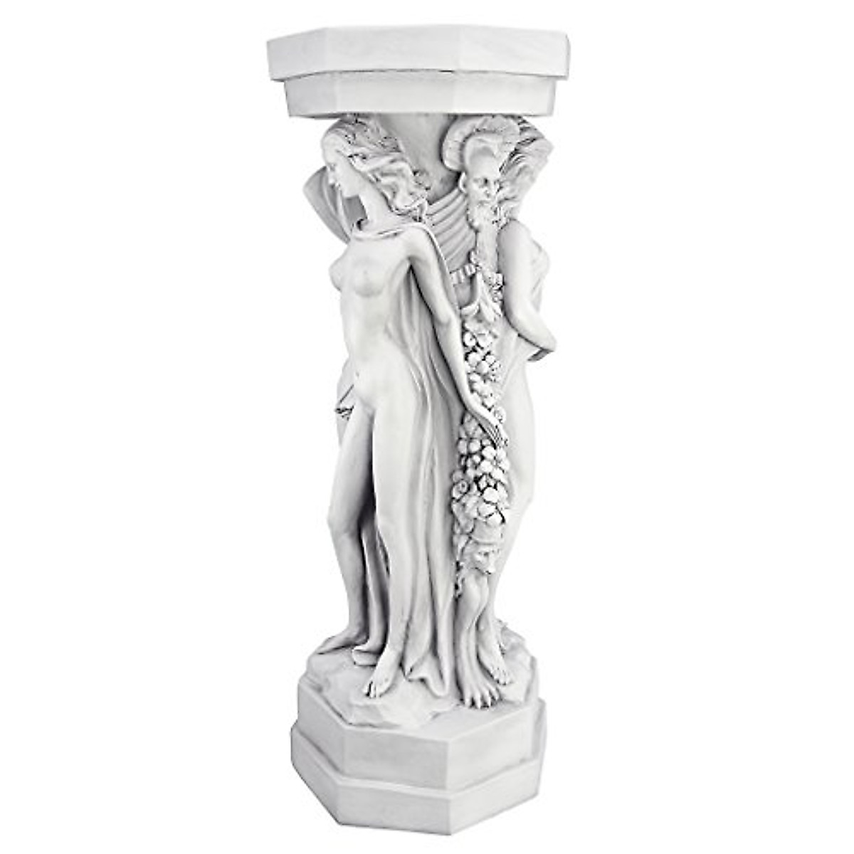 Design Toscano Column of Maenads Women Indoor/Outdoor Sculptural Display Pedestal Plant Stand, 28 inches tall, Cast Stone Resin, Antique Stone Finish