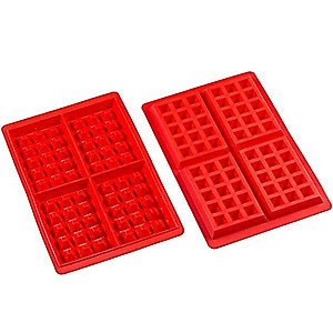 Silicone Waffle Mold for Baking, Non Stick, Dishwasher Safe, Square Shape Set of 2, Red