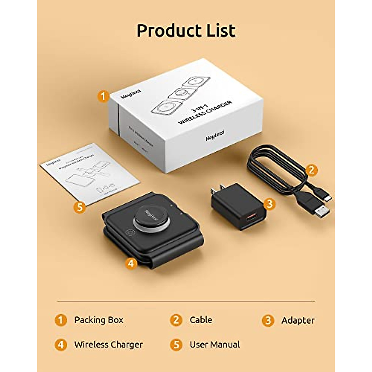 HEYLINSI Wireless Charging Station, Foldable Magnetic Wireless Charging Pad for iPhone 14/13/12 Pro Max/X/XS, 3 in 1 Wireless Travel Charger for AirPods 3/2/Pro Apple Watch