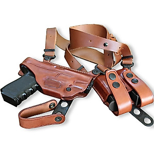 Premium Leather Horizontal Shoulder Holster System with Double Magazine Carrier for Standard Sigg P365 with Out Rail 9mm Micro Compact 3.1''BBL, Right Hand Draw, Brown Color #1329#